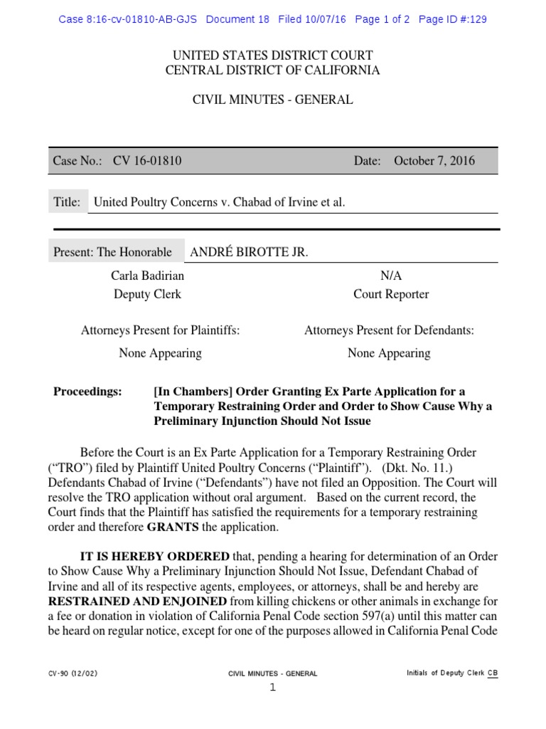 Upc V Chabad Tro | PDF | Ex Parte | Injunction