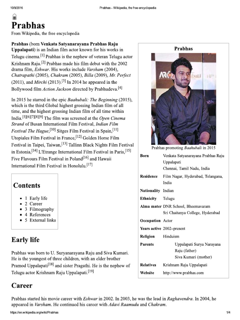 Prabhas - Wikipedia, The Free Encyclopedia | PDF