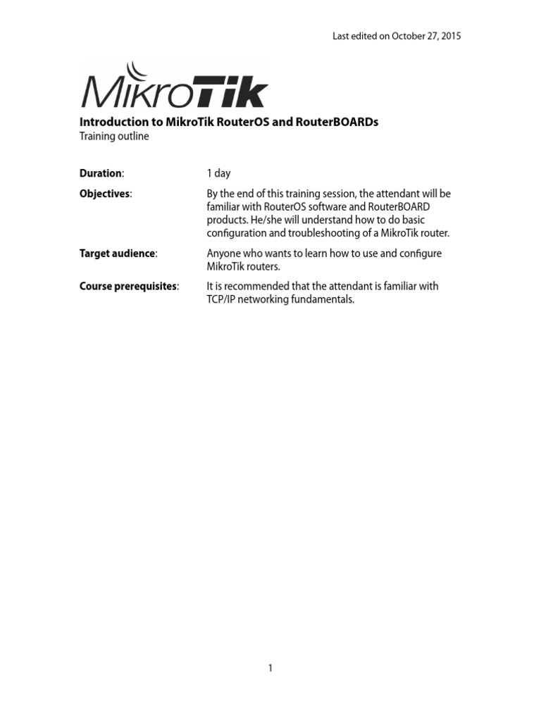 Suggested Outline For Introduction To MikroTik RouterOS and ...
