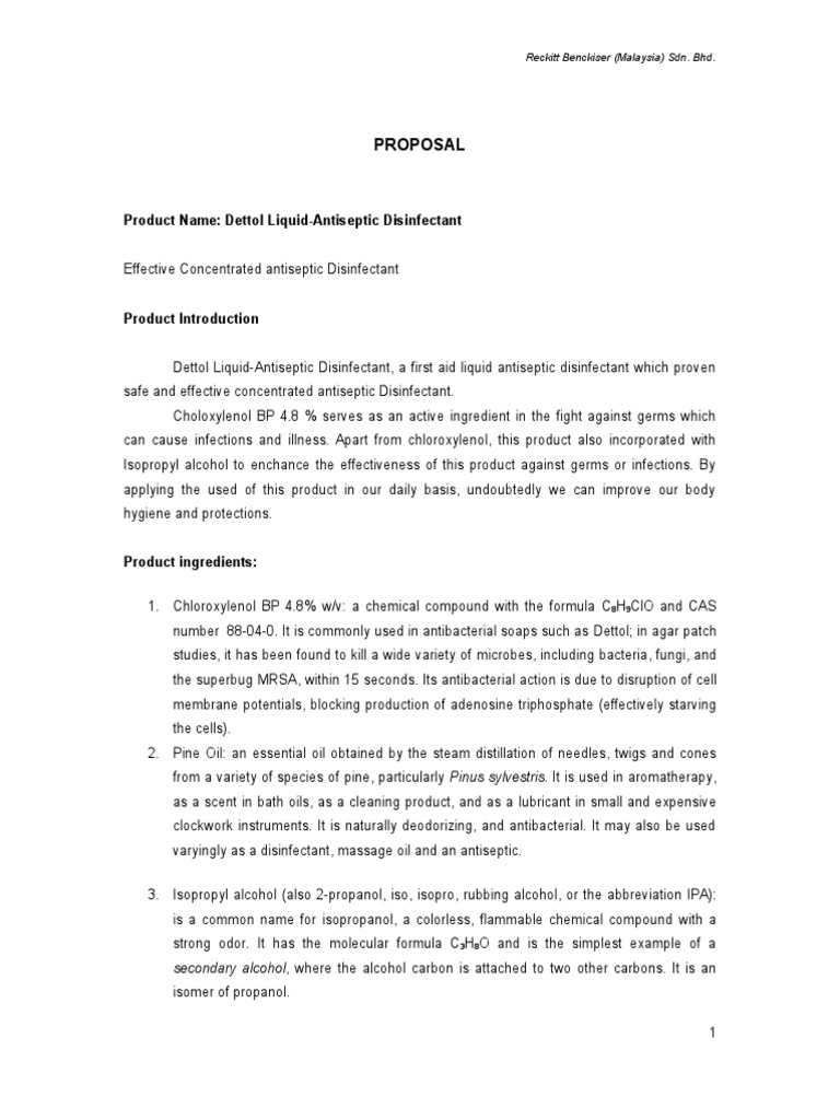 Dettol Liquid Antiseptic Disinfected Proposal | PDF | Disinfectant ...