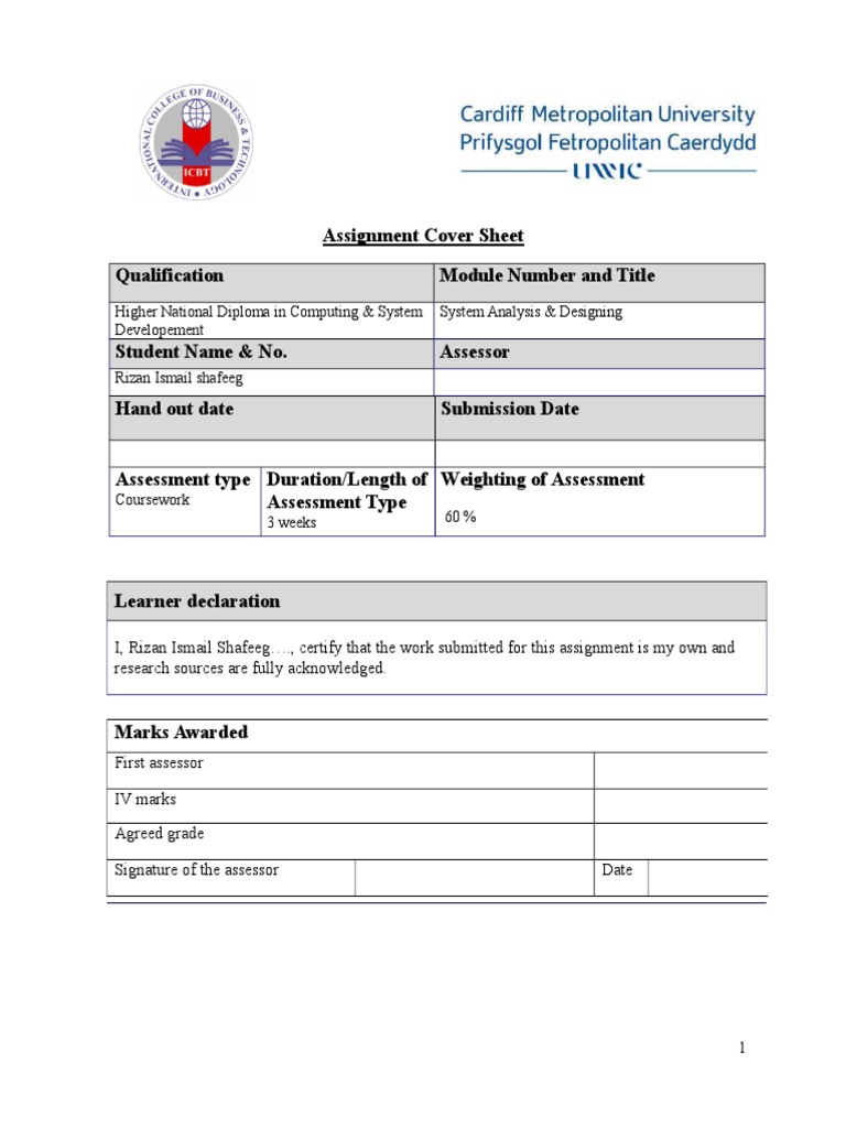 Assignment Cover Sheet Qualification Module Number and Title | Download ...