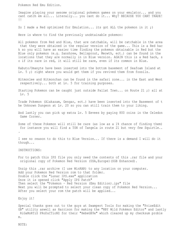 Pokemon Red Emu Edition: A hacked ROM that allows players to catch all ...