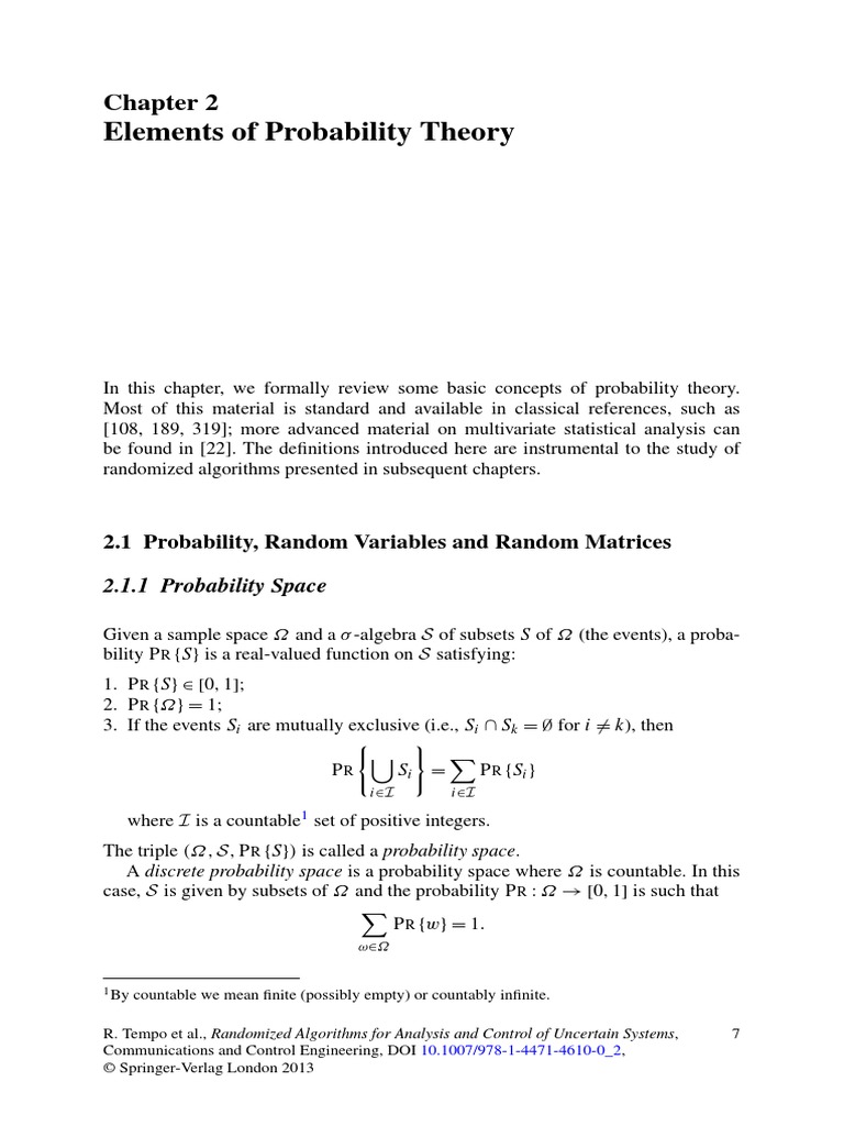 Elements of Probability Theory: 2.1 Probability, Random Variables and Random Matrices | PDF ...