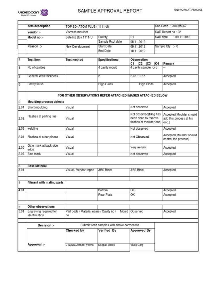 Sample Approval Report: Rnd/Format/Pm00008 | PDF | Home & Garden ...