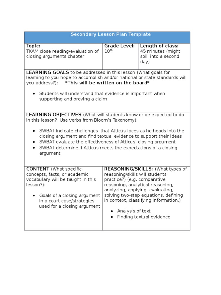 Analyzing Atticus's Closing Argument | PDF | Lesson Plan | Reason