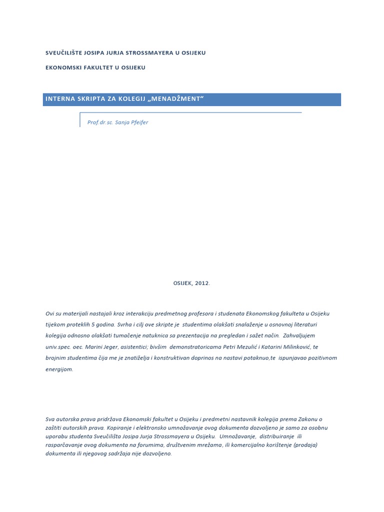 Interna Skripta Menadzment 1 | PDF