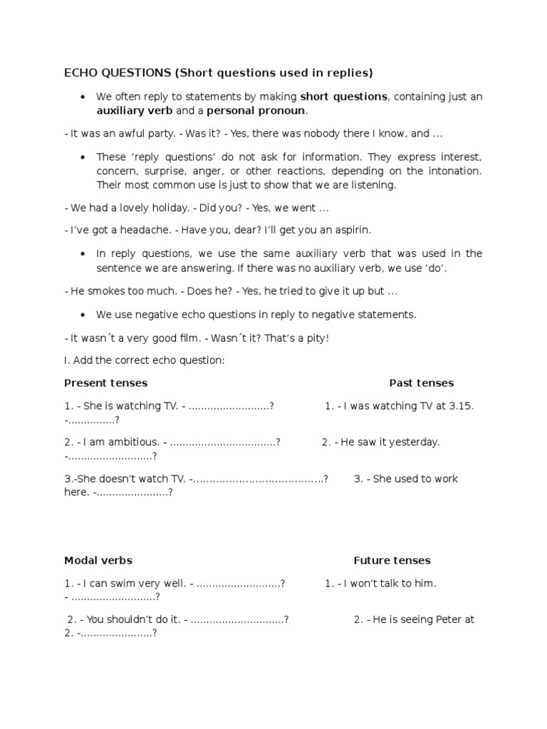 Echo Questions: A Guide to Forming Responsive Questions that Express ...