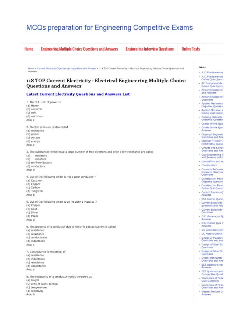 1 - 118 TOP Current Electricity - Electrical Engineering Multiple ...