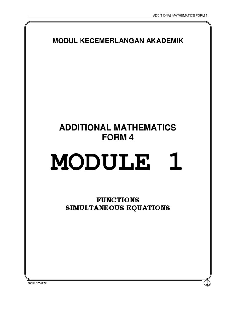 Additional Mathematics Form 4: Modul Kecemerlangan Akademik | PDF ...