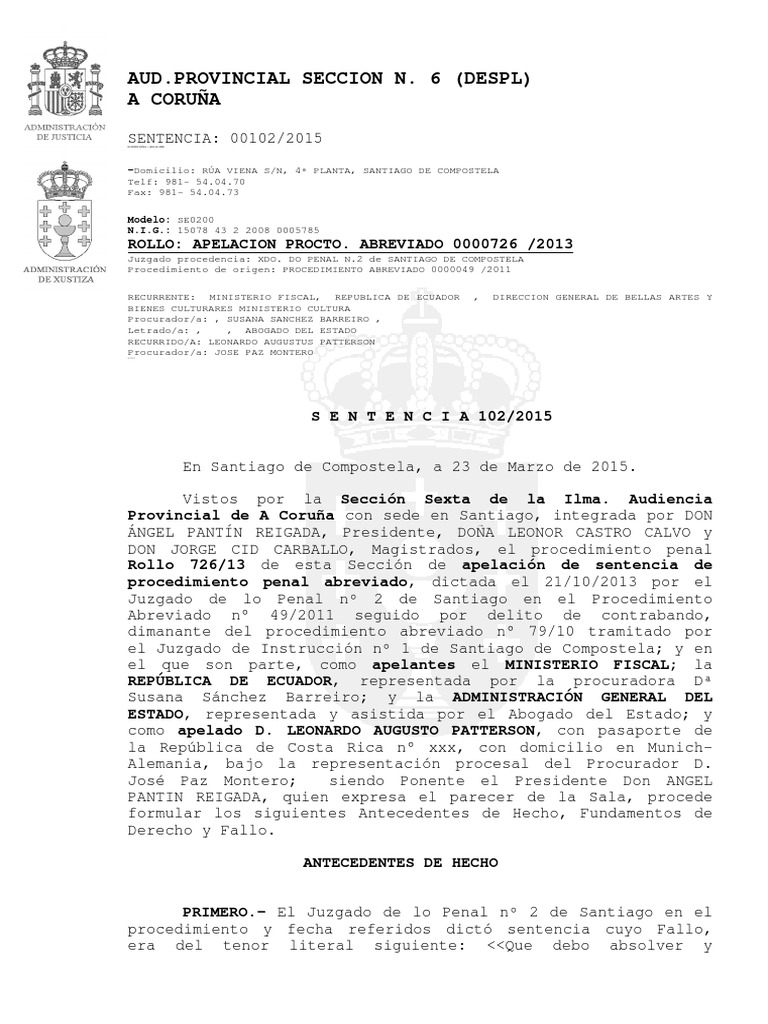 Sentencia A Leonardo Patterson | PDF | Derecho penal | Ley procesal