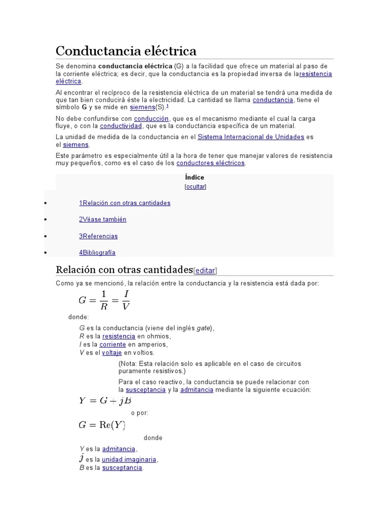 Conductancia Eléctrica | PDF | Resistencia Eléctrica y Conductancia ...