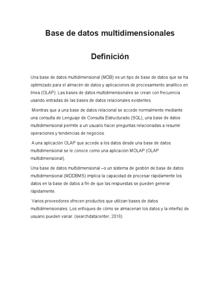 Base de Datos Multidimensionales | PDF | Bases de datos | Programación ...