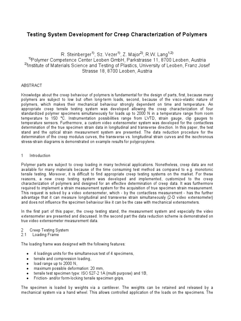 Testing System Development For Creep Characterization of Polymers | PDF ...