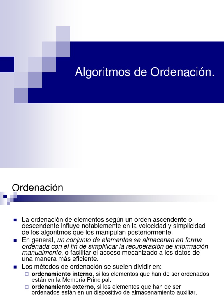 Algoritmos de Ordenación | PDF | Algoritmos | Enseñanza de matemática