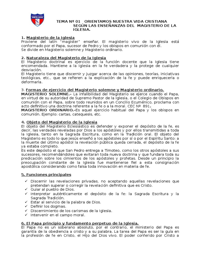 El magisterio de la Iglesia: su naturaleza, funciones y autoridad para ...