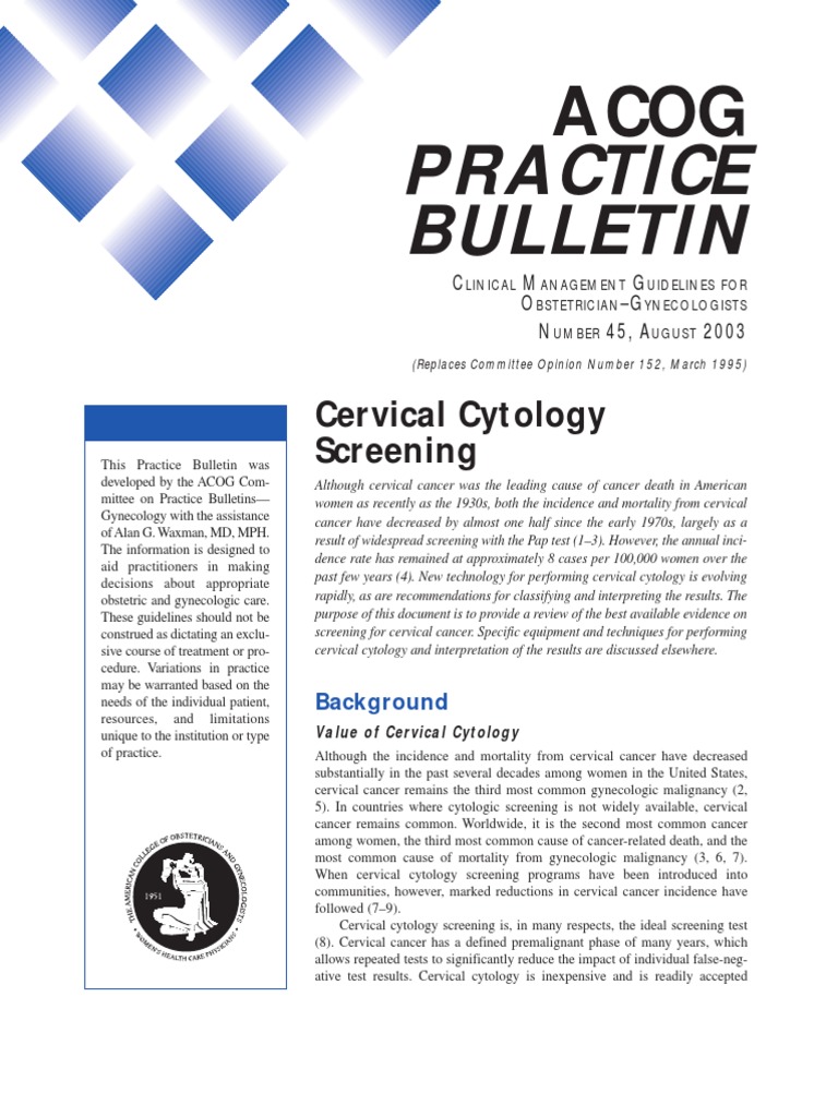 Citología Cervical Screening ACOG | Cervical Cancer | Cytopathology