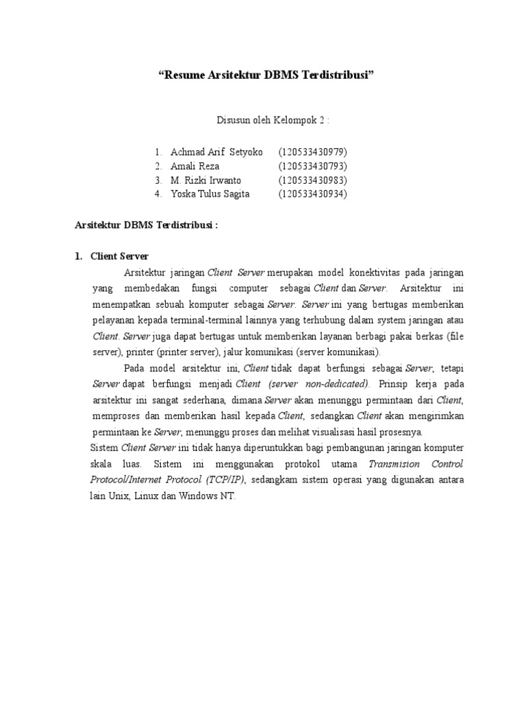 Arsitektur DBMS Terdistribusi | PDF