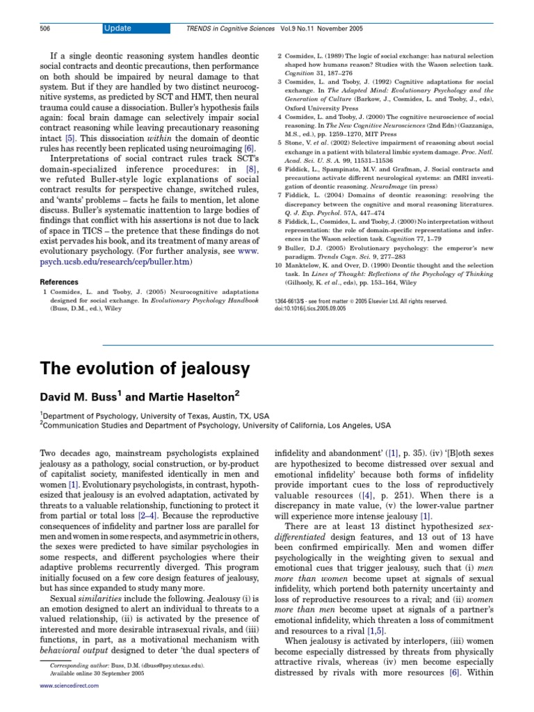 The Evolution of Jealousy: David M. Buss and Martie Haselton | PDF ...