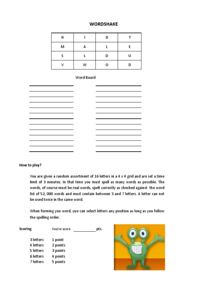 Wordshake Game Instructions | PDF