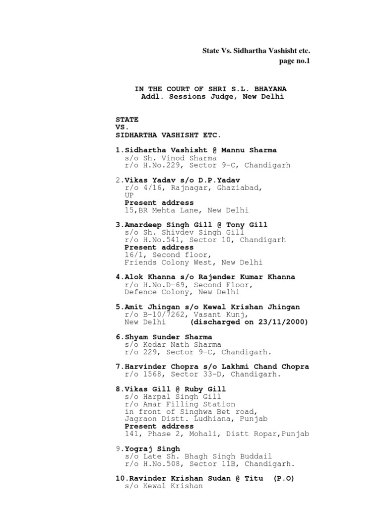 Jessica Lal Trial Court Judgement | PDF