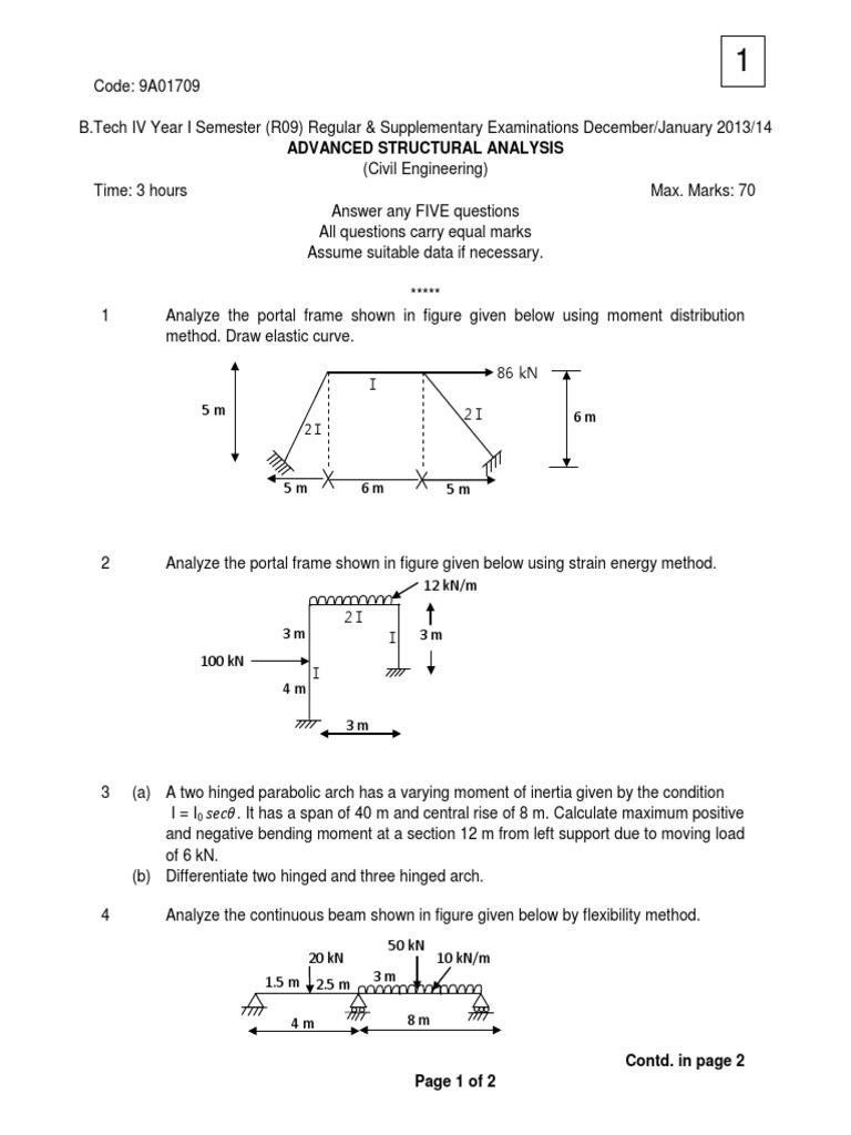 9A01709 Advanced Structural Analysis | PDF | Structural Analysis | Bending