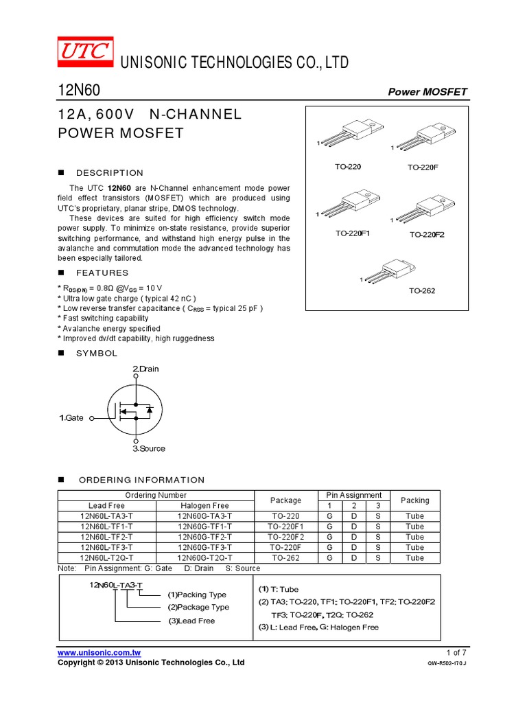 12N60 | PDF | Field Effect Transistor | Mosfet
