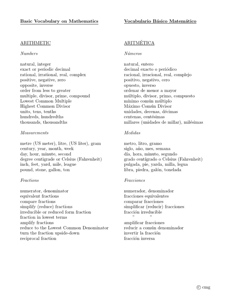 Basic Vocabulary On Mathematics - Vocabulario Básico Matemático PDF ...