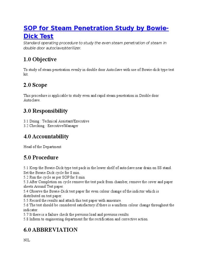 SOP For Steam Penetration Study by Bowie | PDF | Computers | Technology ...