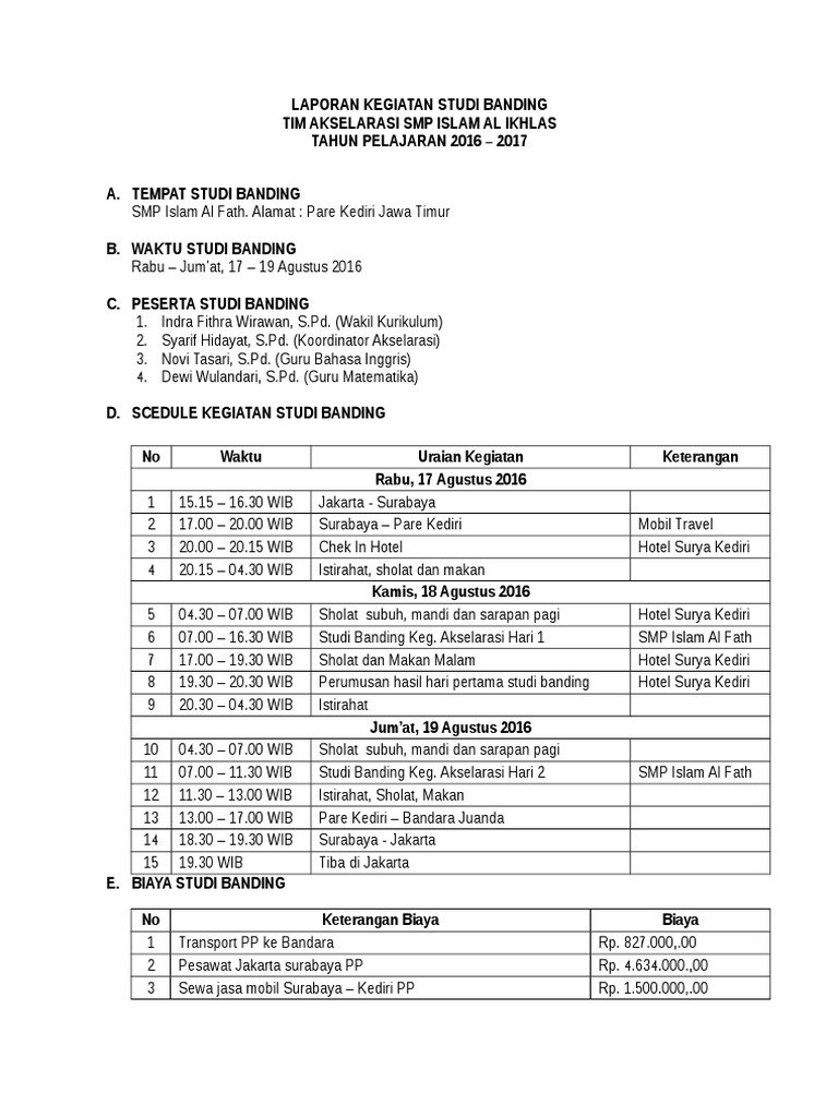 Laporan Kegiatan Studi Banding | PDF