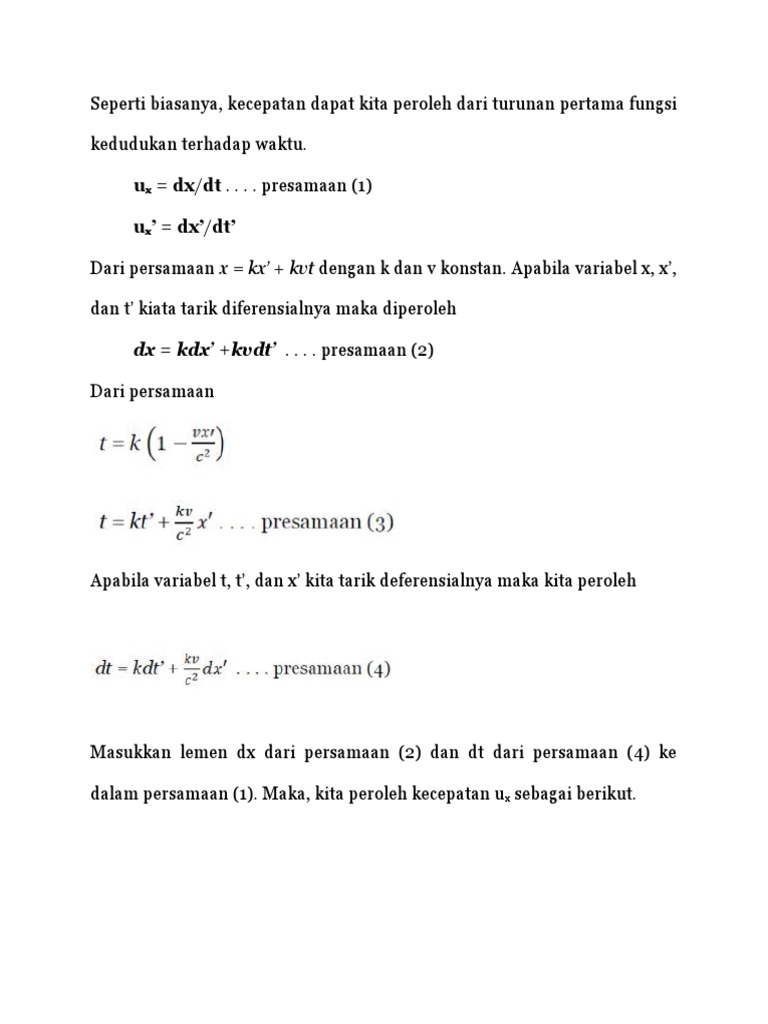 Penurunan Rumus Transformasi Lorentz | PDF | Metode & Bahan Ajar