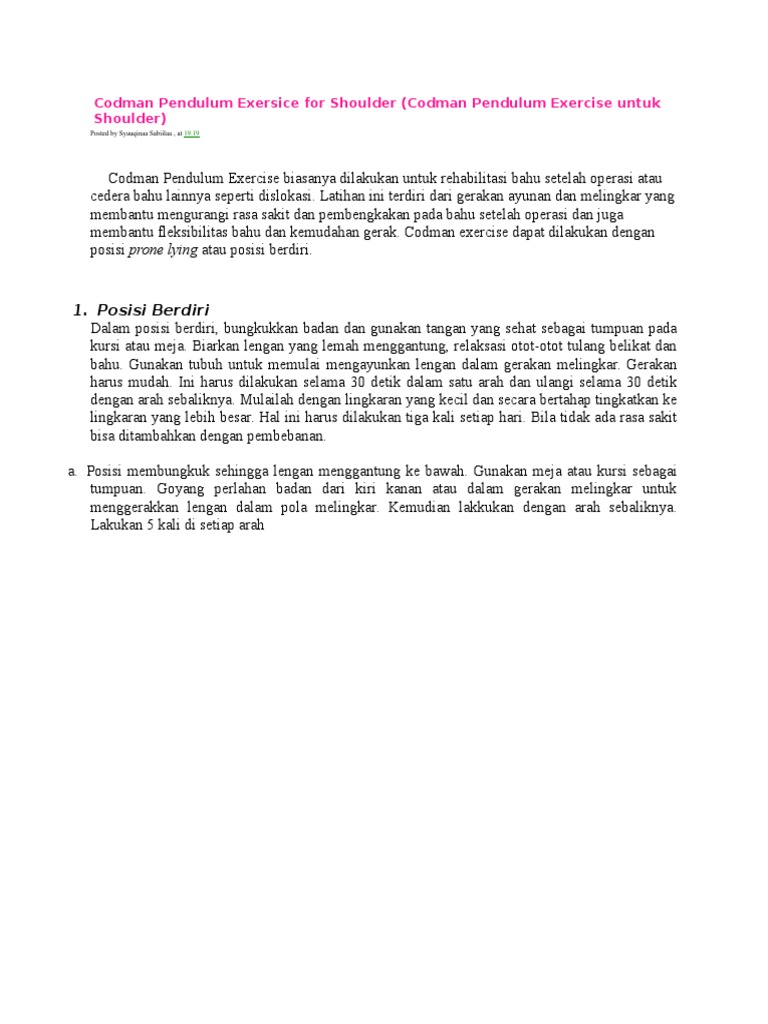 Latihan Codman untuk Rehabilitasi Bahu | PDF