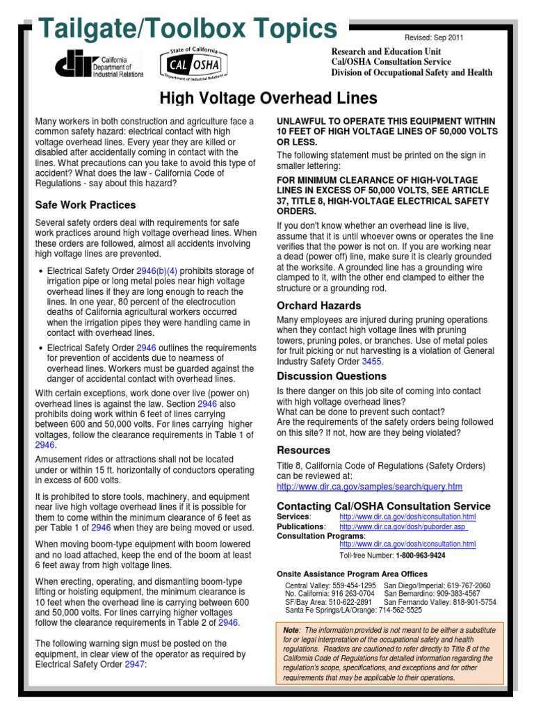Toolbox Talk High Voltage Overhead Lines | PDF | High Voltage | Occupational Safety And Health ...