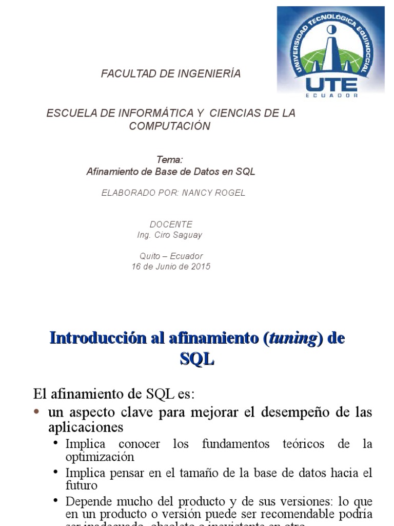 Afinamiento BD SQL | PDF | SQL | Bases de datos