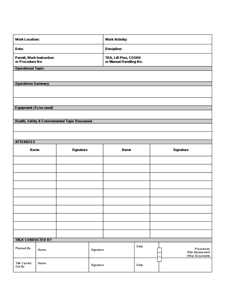 Tool Box Talk Record | PDF