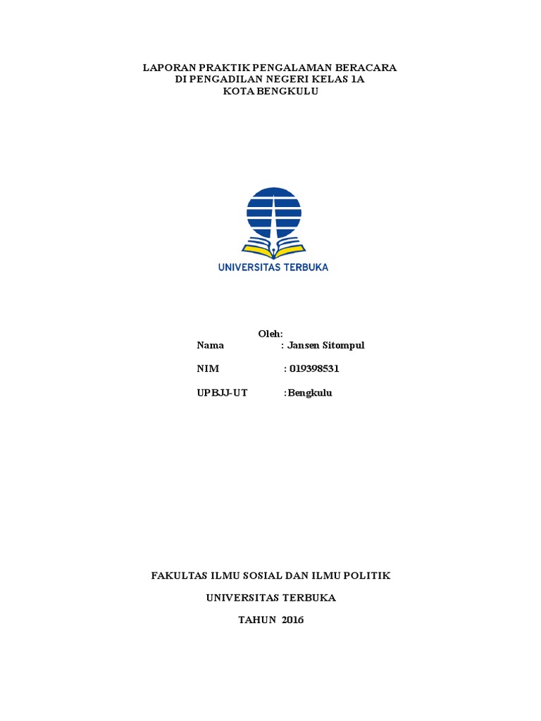 Contoh Cover Laporan Praktik UT | PDF | Kesehatan Holistik | Sejarah