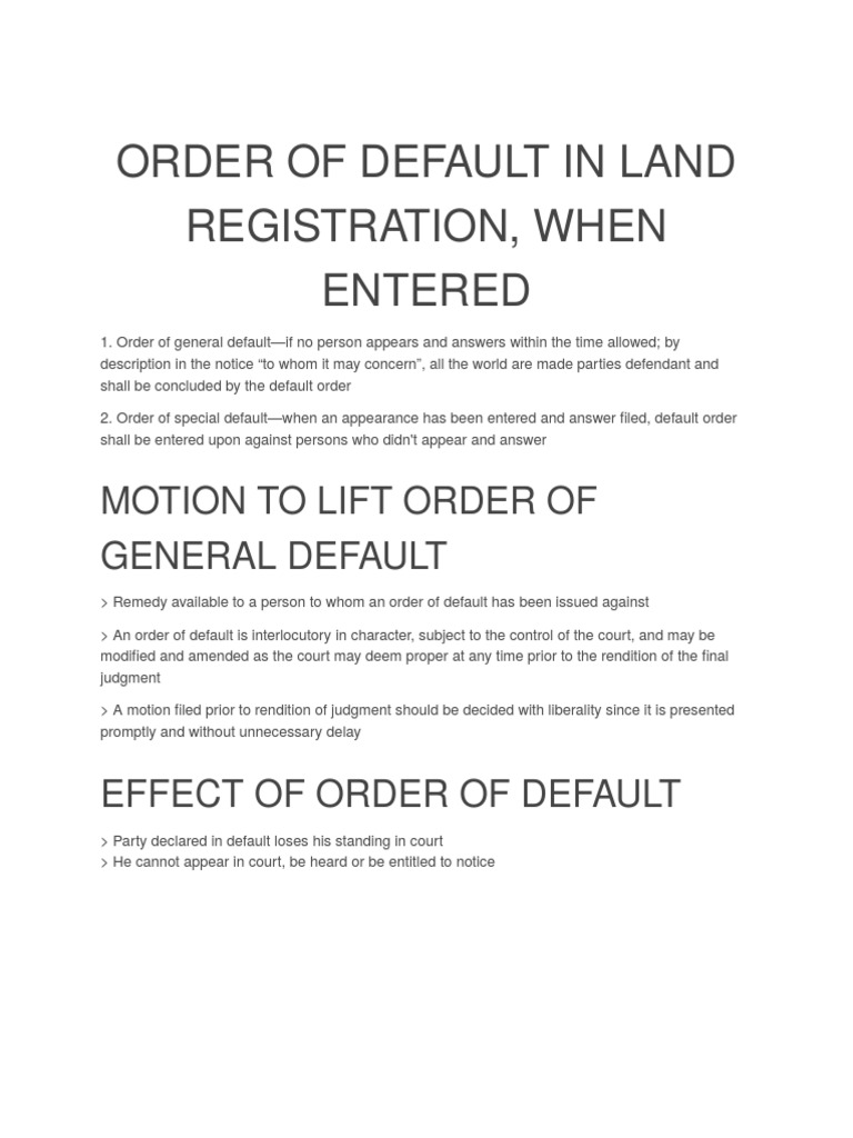 Order of Default in Land Registration | PDF | Civil Law (Common Law ...