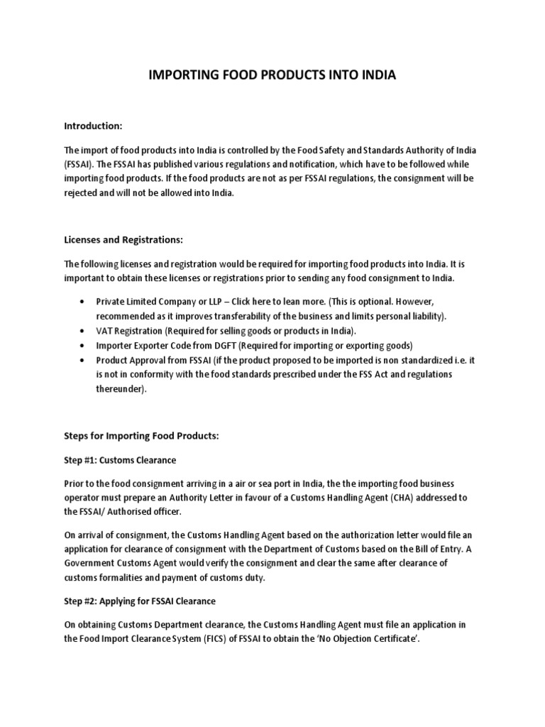 Importing Food Products Into India | PDF | Invoice | Customs