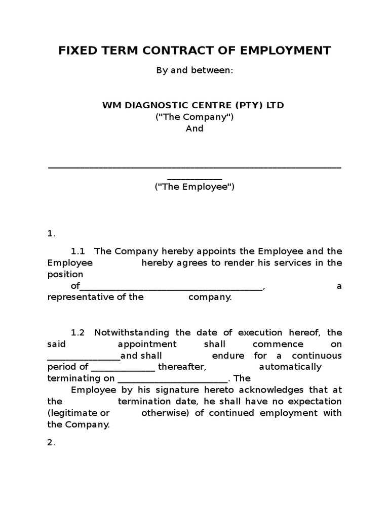 Fixed Term Contract of Employment (Recovered) | PDF | Employment ...