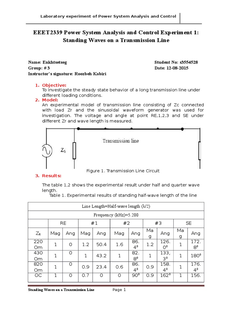 Lab Report - 2 - Half and Quarter Wave of The Line | PDF | Transmission ...