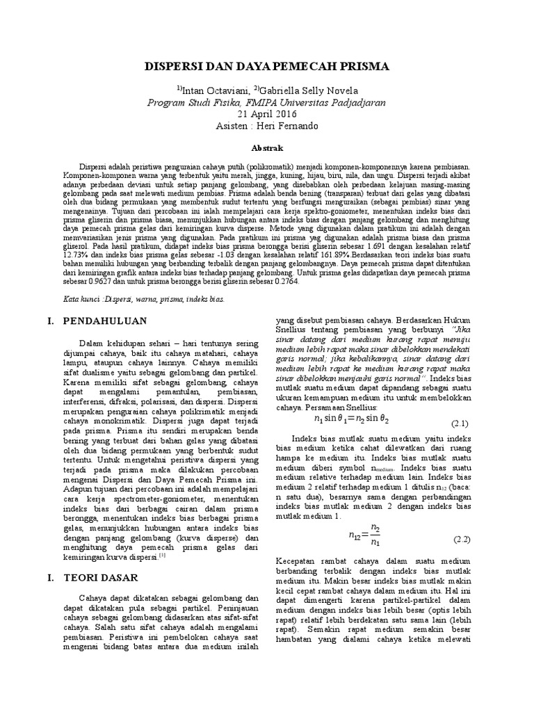 Dispersi Dan Daya Pemecah Prisma | PDF | Sains & Matematika