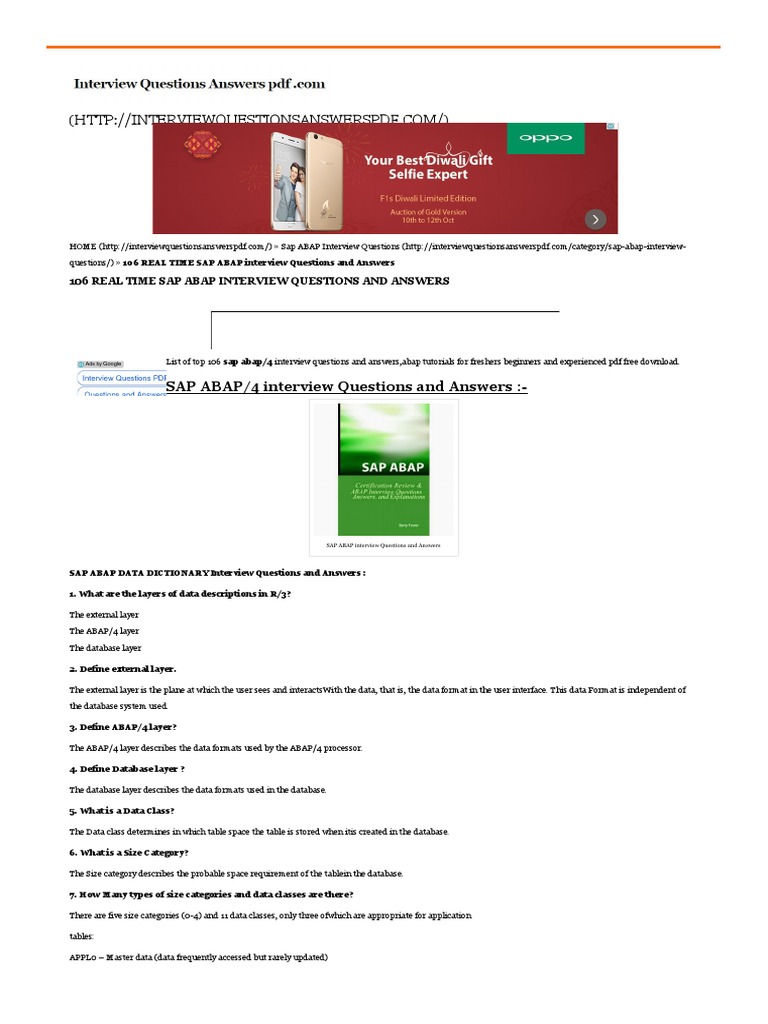 106 Real Time Abap Interview Questions | PDF | Database Index | Databases