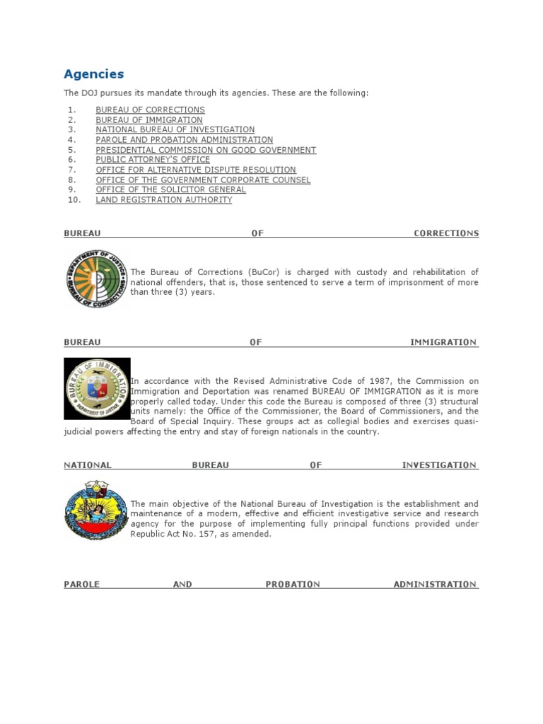 DOJ Agencies Overview | PDF | Politics