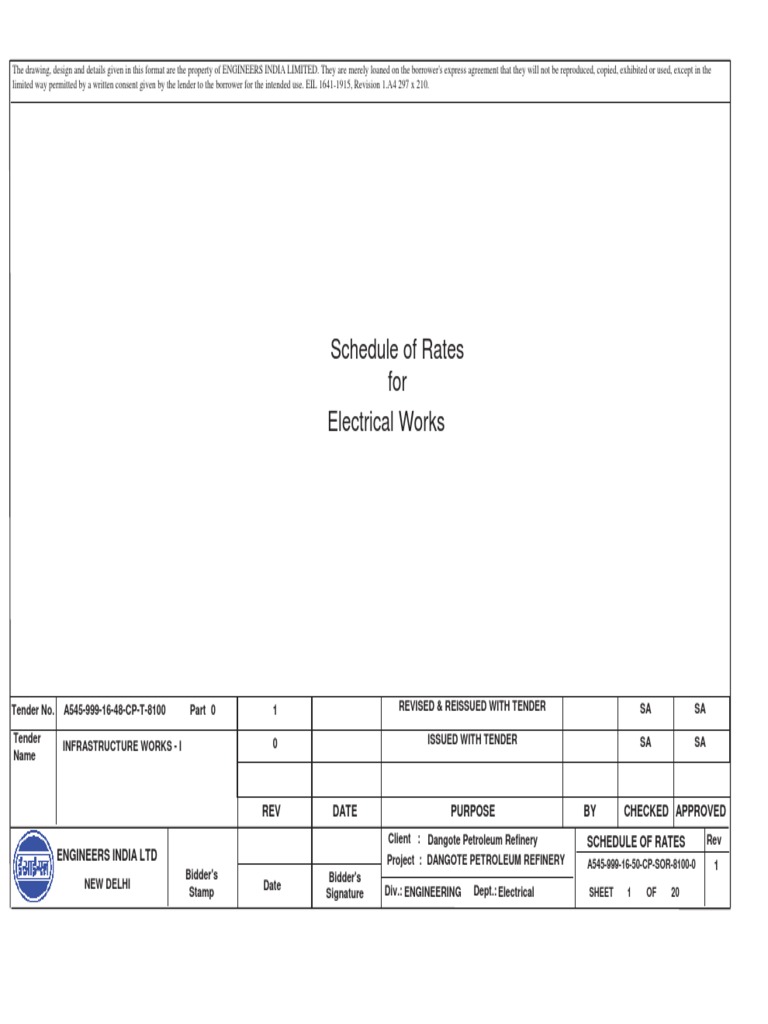 EIL Shedule of Rates ENQ - REV0 | Download Free PDF | Electrical Wiring ...