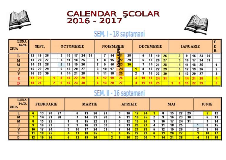 Calendar Scolar SA-1 2016-2017 | PDF