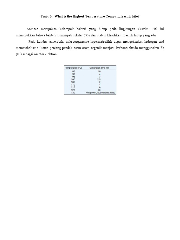 Topic 5: What Is The Highest Temperature Compatible With Life? | PDF