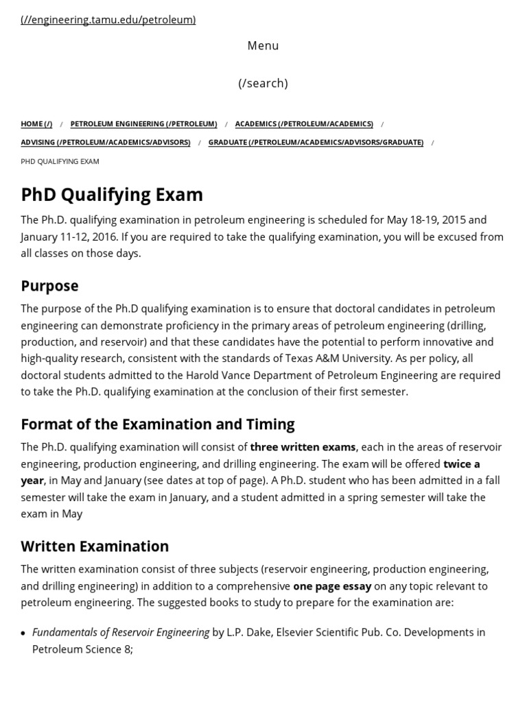 PHD Qualifying Exam - Graduate - Advising - Academics - Petroleum ...