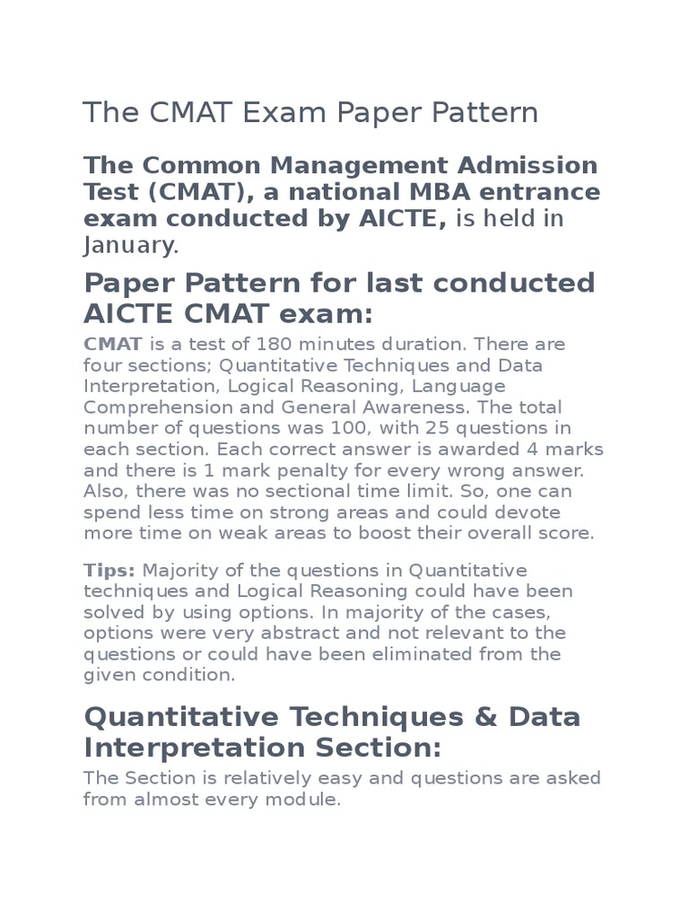 The CMAT Exam Paper Pattern | PDF | Test (Assessment) | Triangle