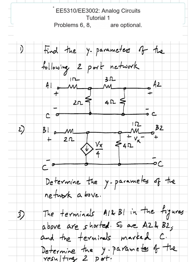 EE5310/EE3002: Analog Circuits Tutorial 1 Problems 6, 8, 10, 11 Are Optional | PDF | Teaching ...