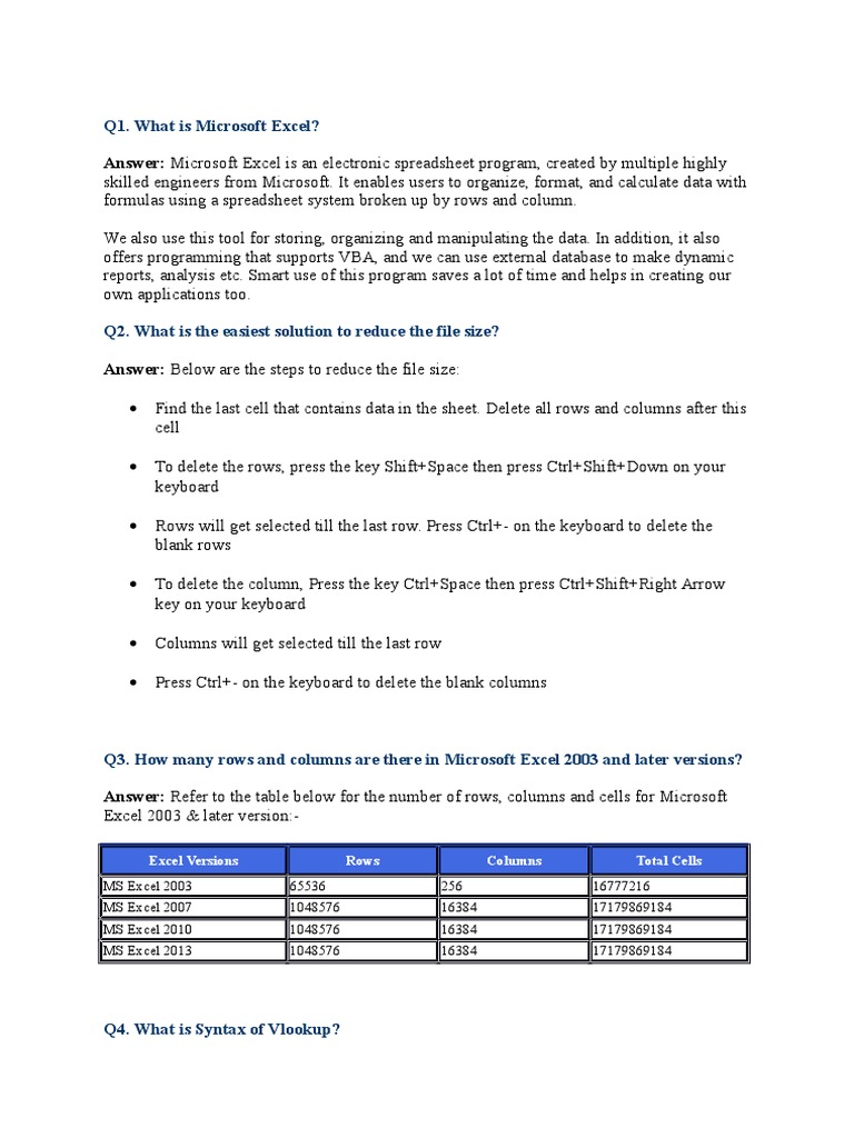 Ms Excel MCQ Microsoft Excel Spreadsheet