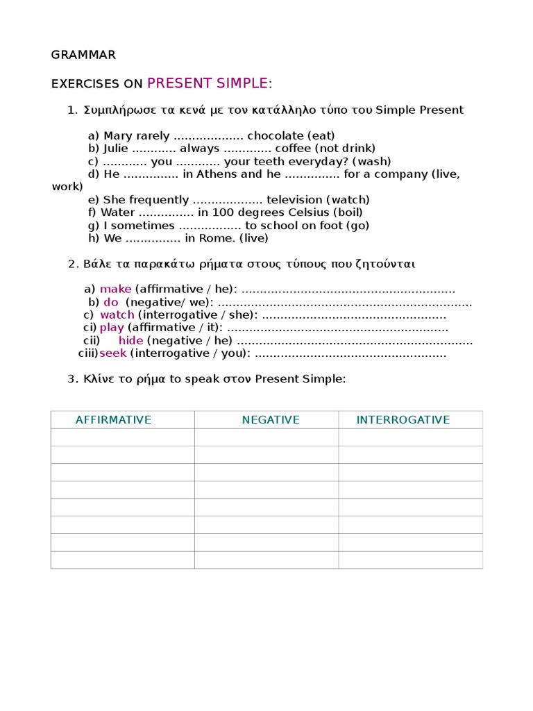 Exersices On Present Simple | PDF | Art